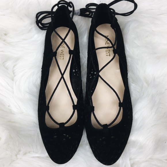 Nine West | Shoes | Nine West Zavanna Black Laceup Eyelet Flats | Poshmark
